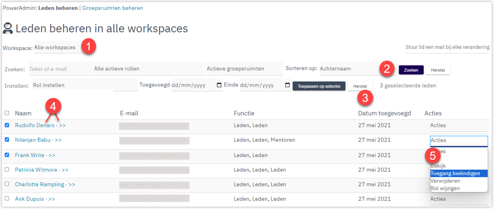 Help: PowerAdmin - leden en groepsruimten beheren @ LearningStone